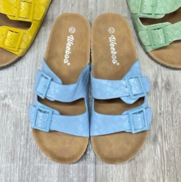 Weeboo | Shoes | Nib Blue Woven Double Strap Slide Sandal With Cork ...
